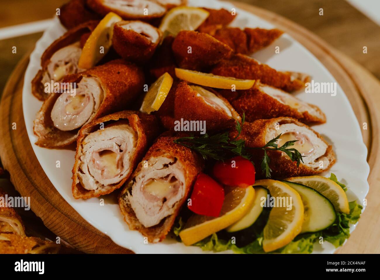 Served meat on the table for guests at the party. Delicious food for a ...