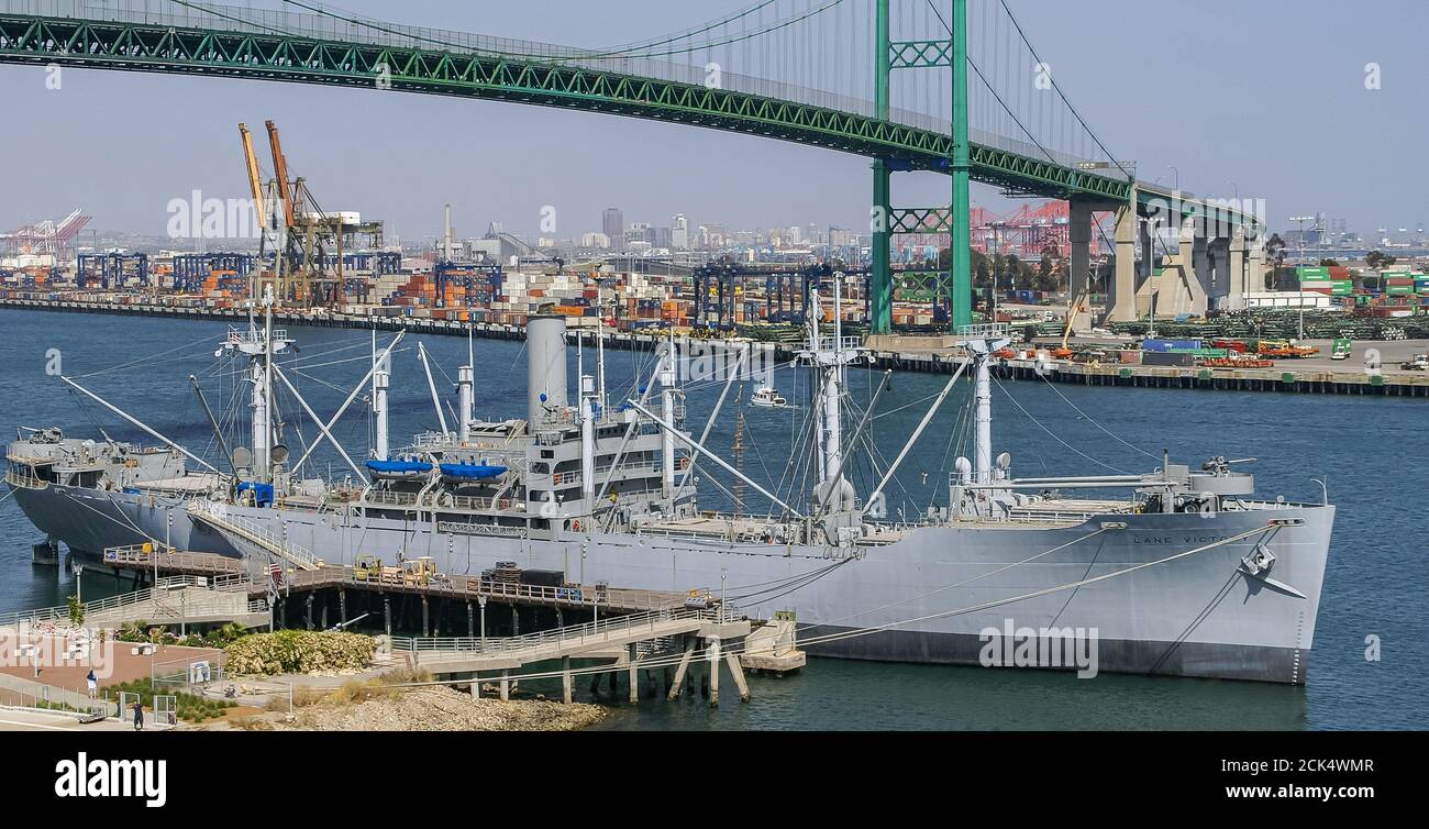 Los Angeles, USA - April 20, 2008: San Pedro harbor. Gray Lane Victory ...