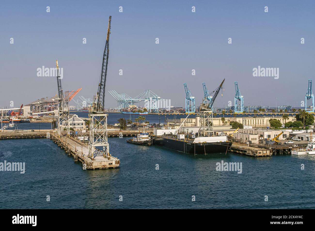 Los Angeles, USA - April 20, 2008: San Pedro harbor. Short docks with ...