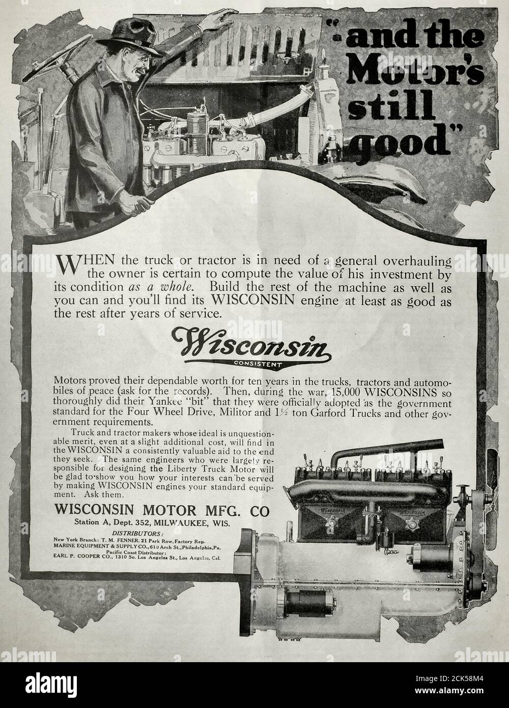 Advertisement for Wisconsin Motor Manufacturing Company, 1919 Stock ...