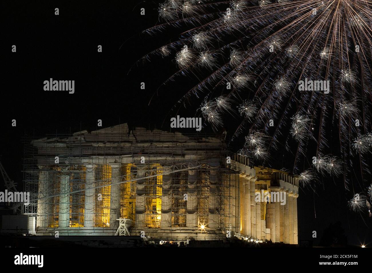 Fireworks Explode Over The Ancient Parthenon Temple At The Acropolis ...