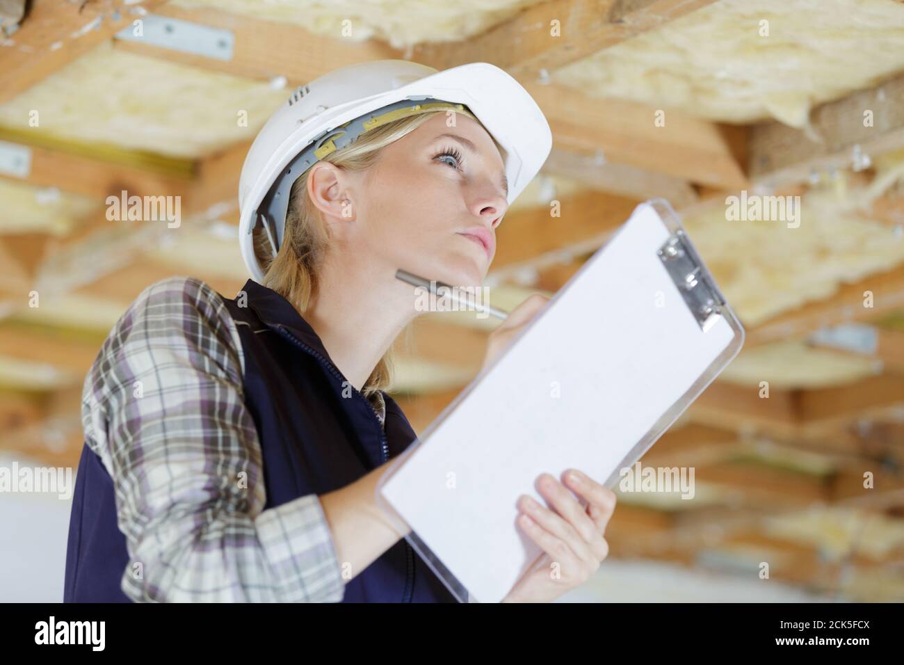 female building inspector holding clipboard Stock Photo - Alamy