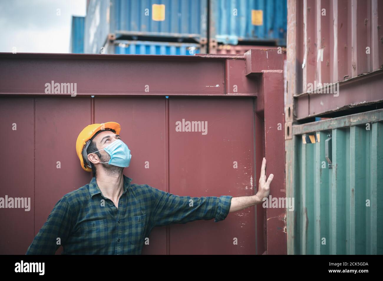 Transport Engineer Man Wearing Medical Face Mask for Prevention ...