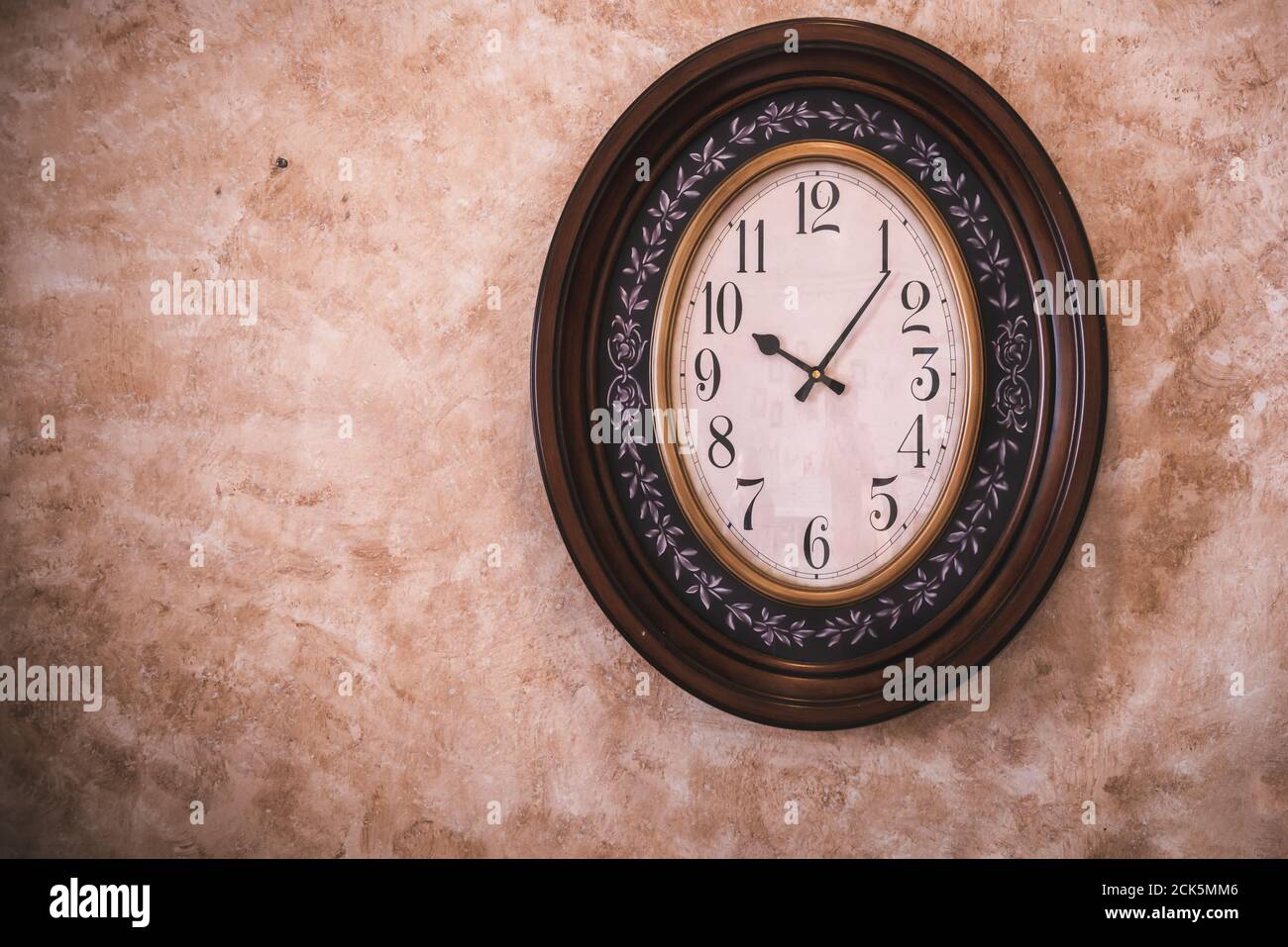 Classic Antique Clock Hanging on Isolated Retro Wall Background ...