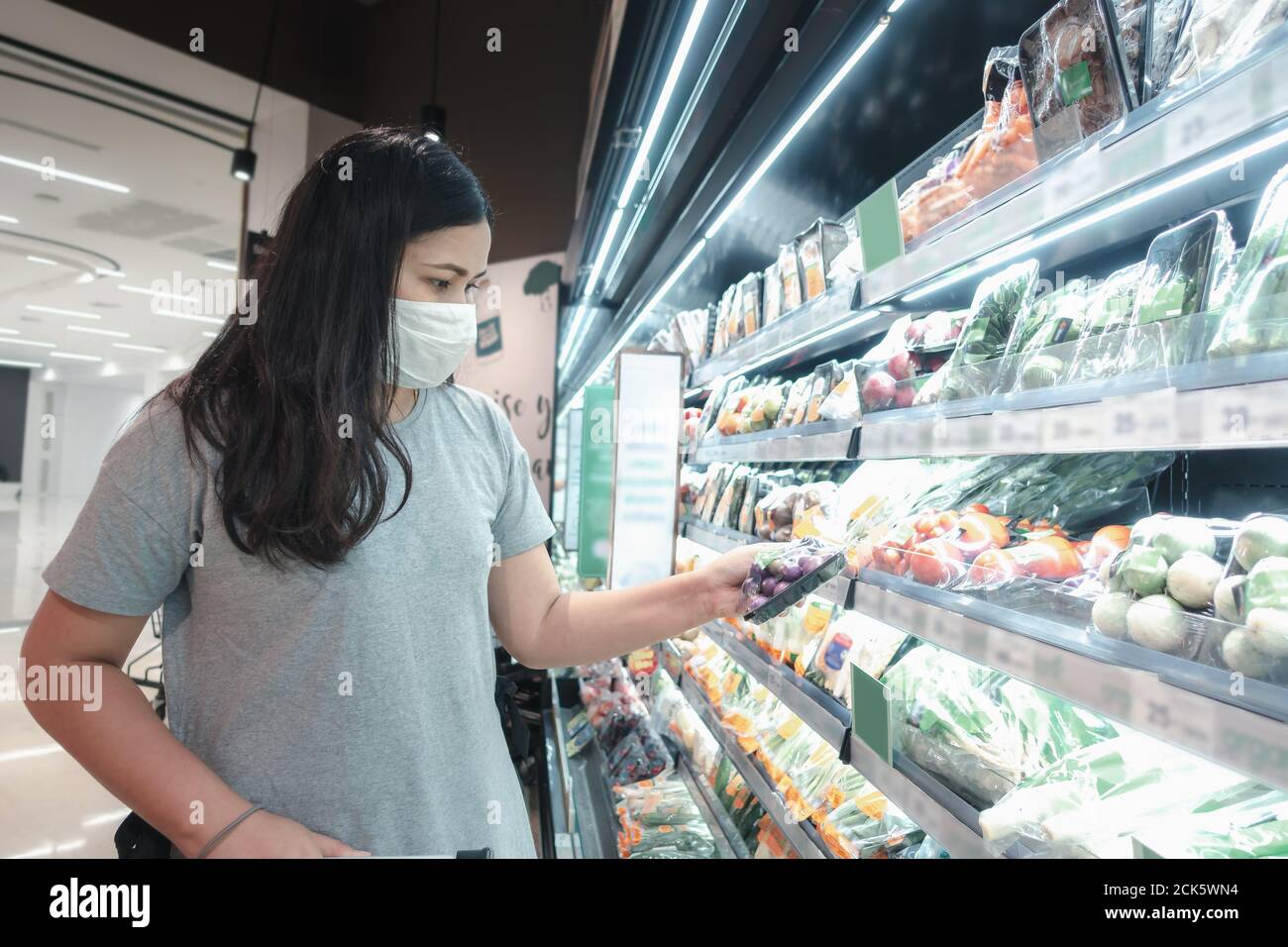 Customer Asian Woman Wearing Face Mask With Shopping Cart in ...