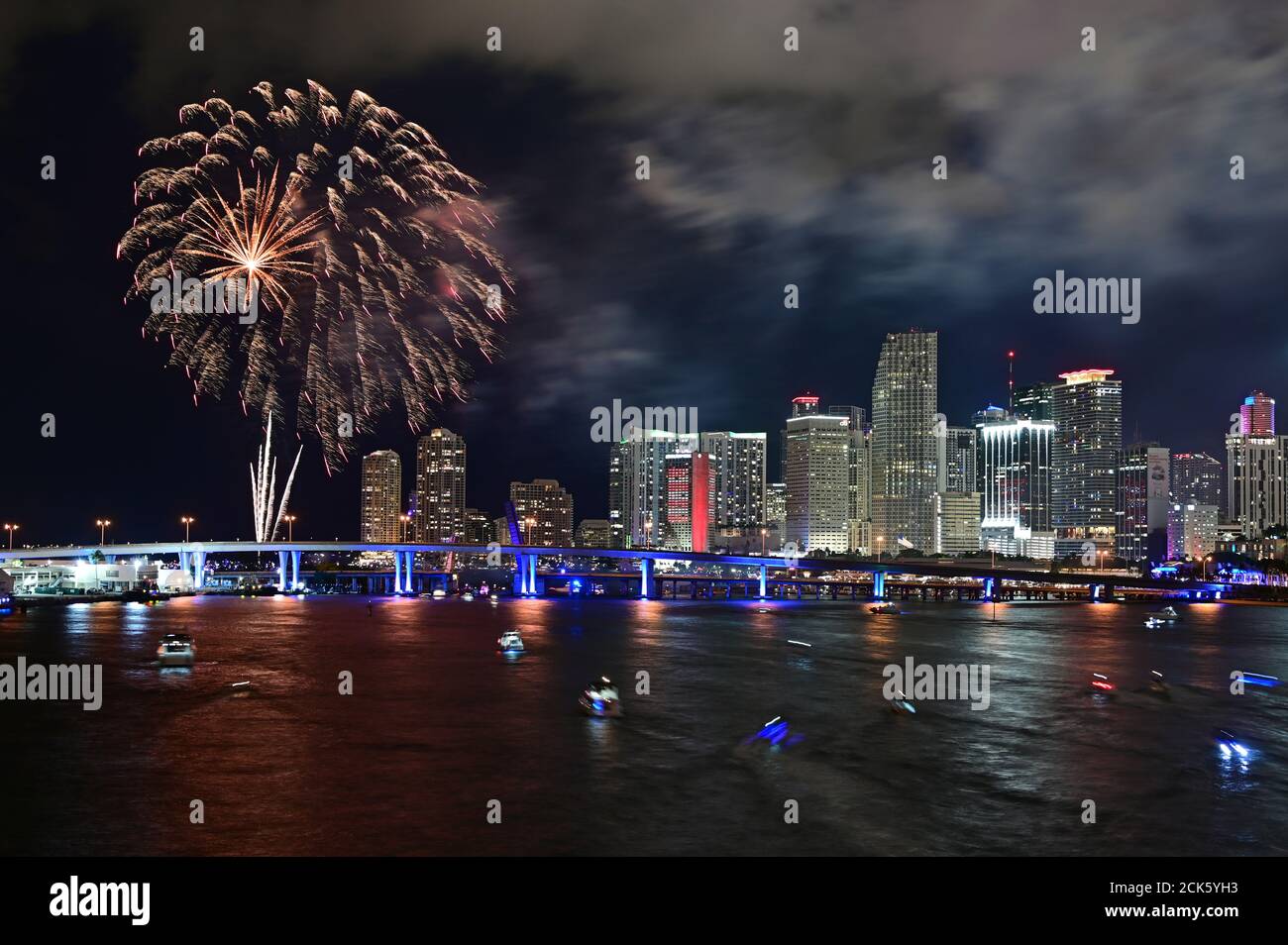 Miami, Florida - July 4, 2019 - Fireworks above City of Miami skyline ...