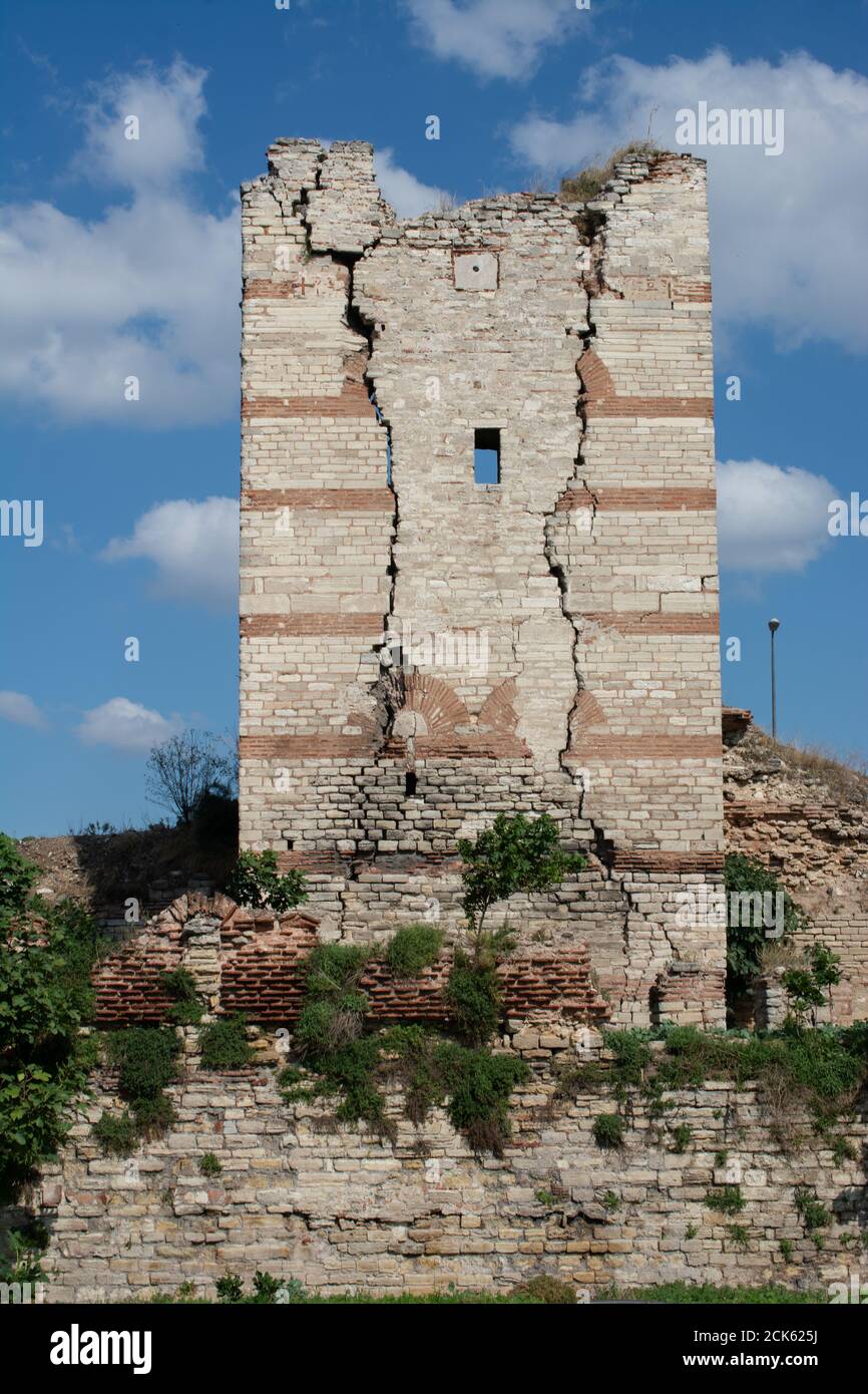 The ancient city walls of Constantinople in Istanbul, Turkey Stock ...