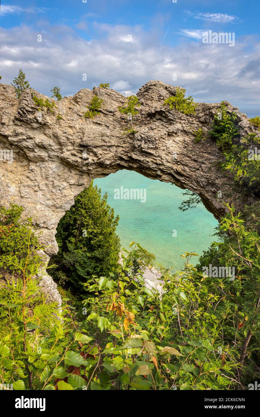 Arch Rock, famous landmark in Mackinac Island in Michigan, USA Stock ...