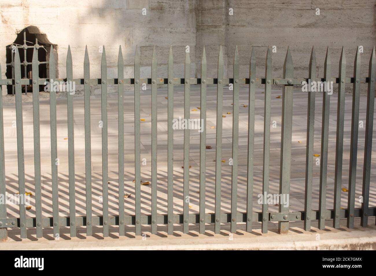 Metallic fence with sharp ends Stock Photo - Alamy