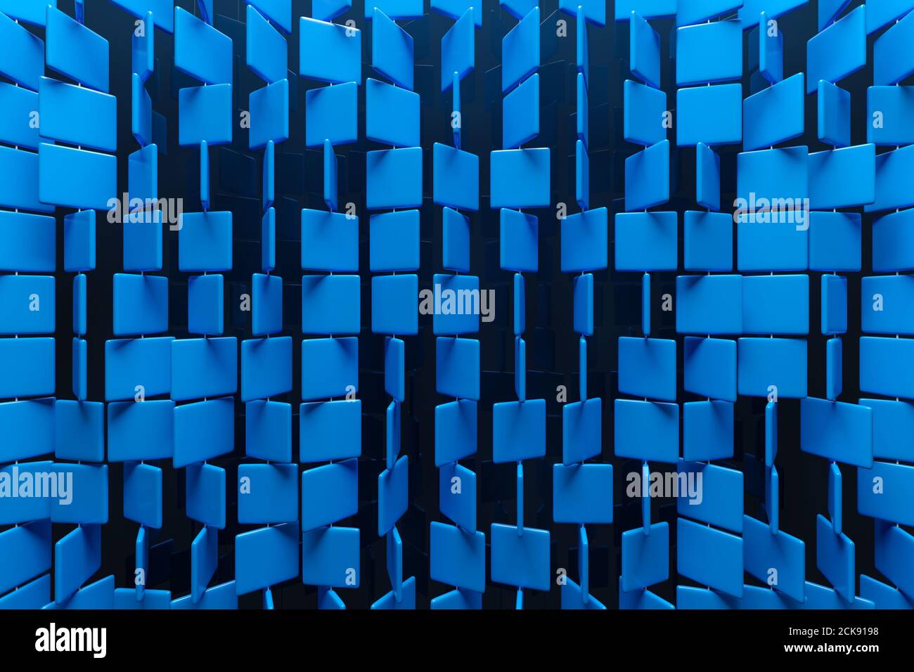 3d illustration of rows of blue squares .Set of cubes on monocrome ...