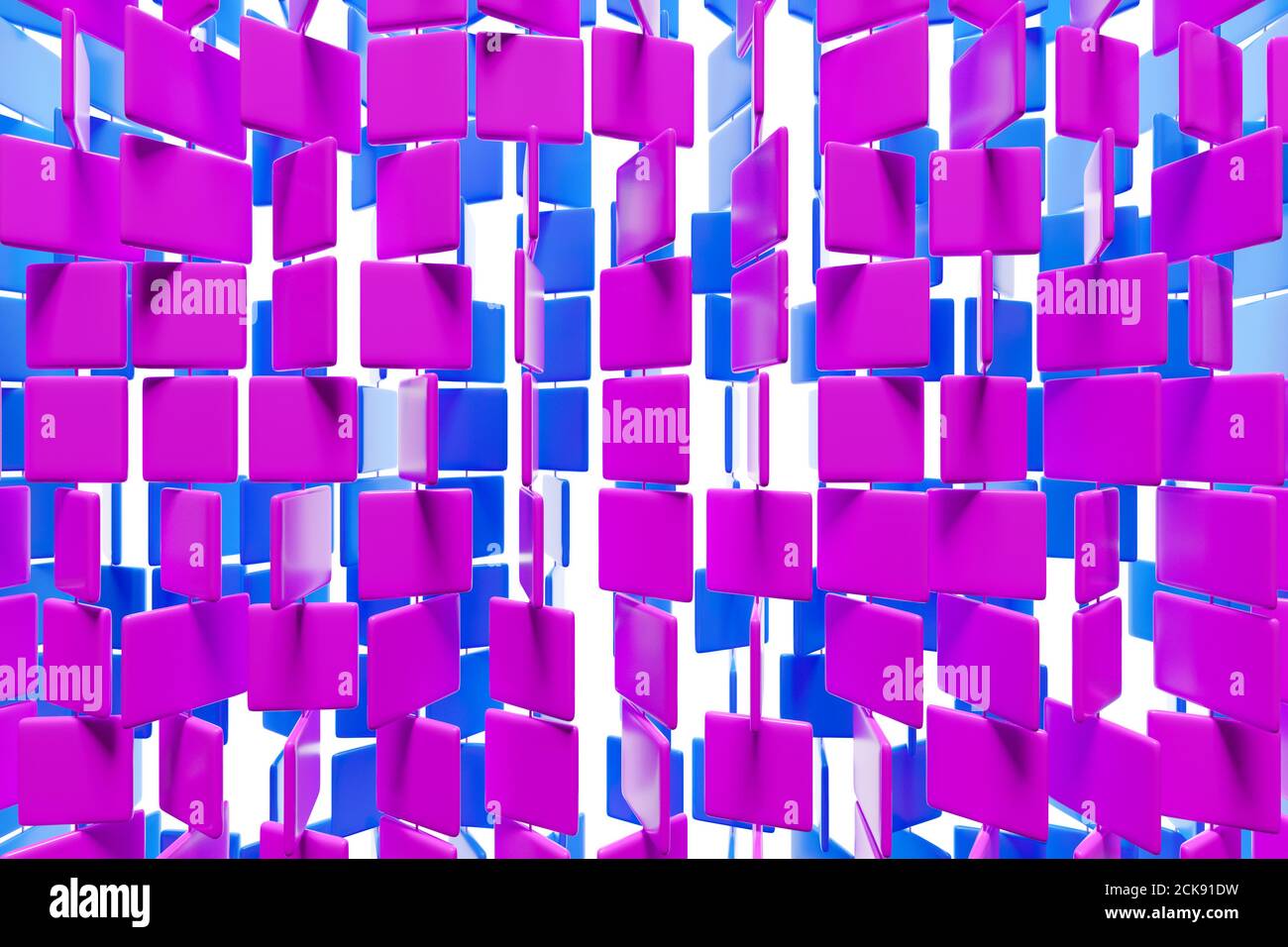 3d illustration of rows of purple and pink squares .Set of cubes on ...