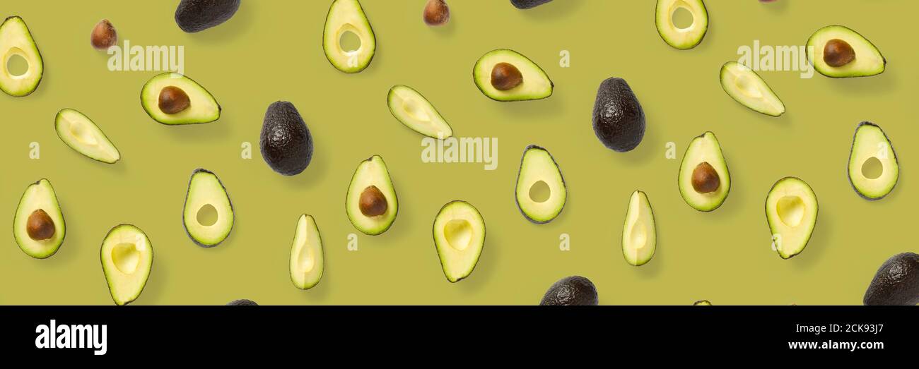 Avocado banner. Background made from isolated Avocado pieces on olive ...