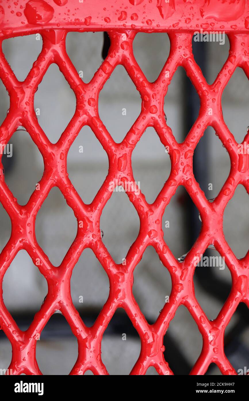 Outdoor furniture with raindrops outside fast food restaurant Stock ...