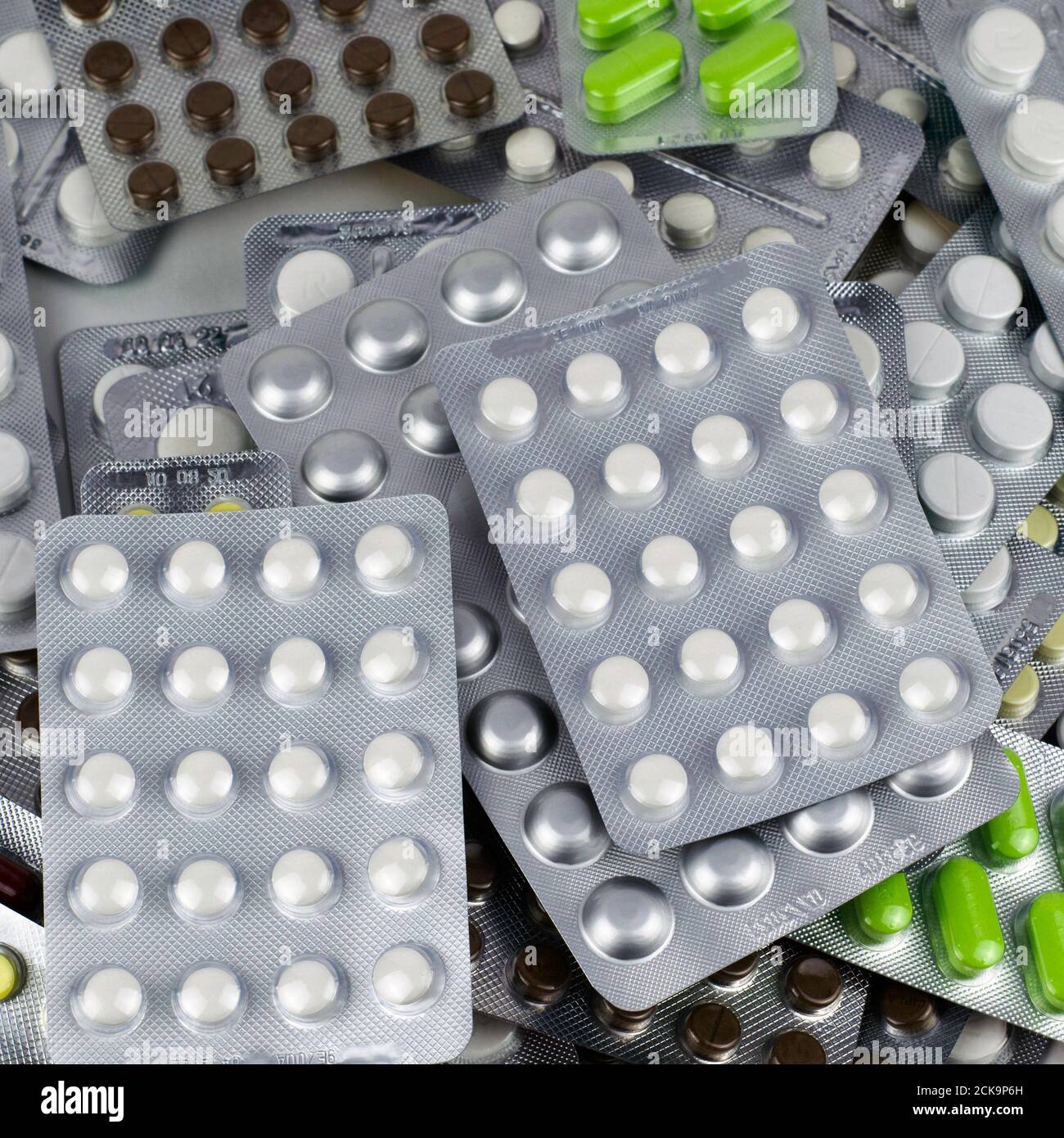 a large number of tablets in blisters top view for backdrop background ...