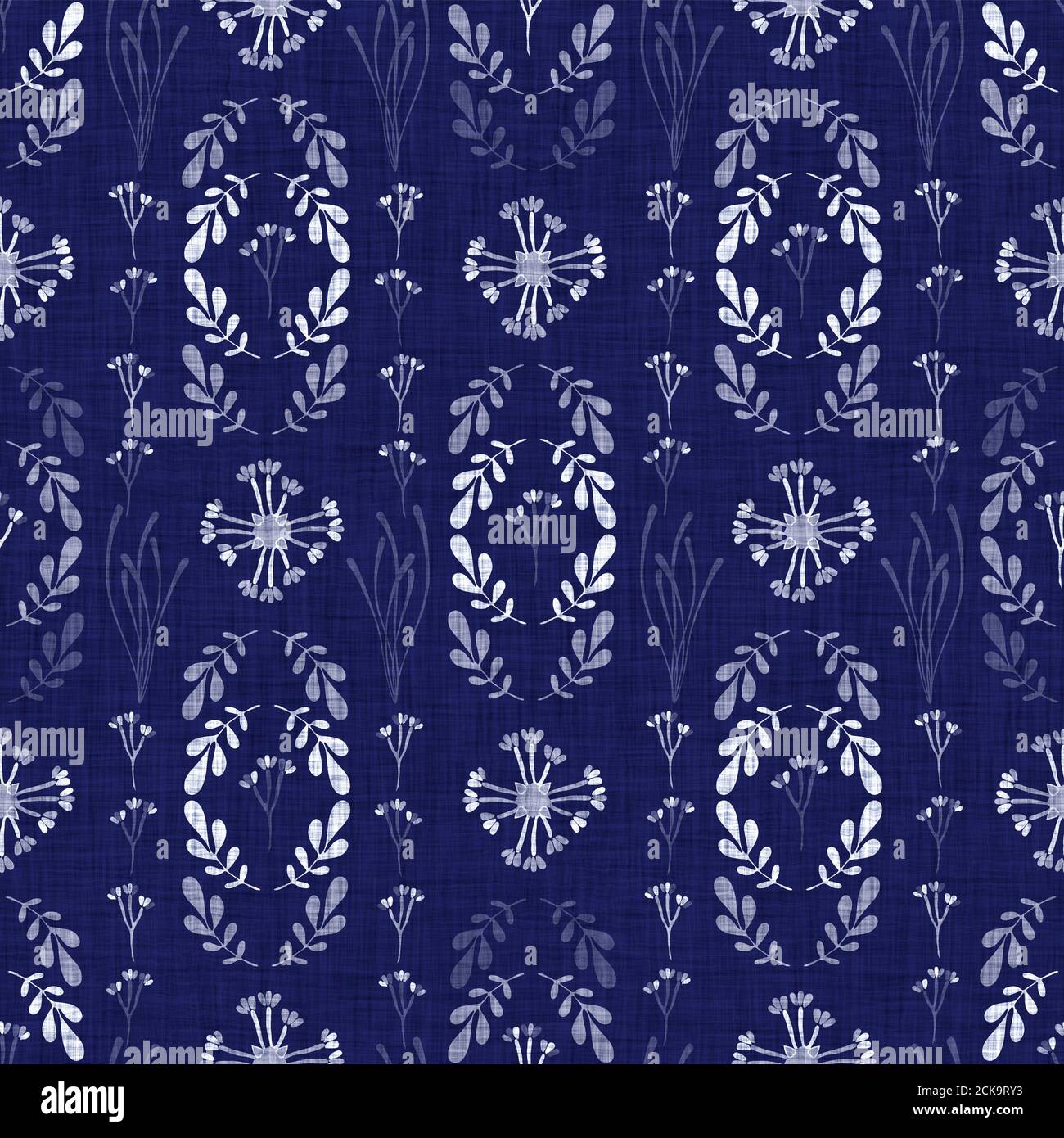 Indigo blue flower block print dyed linen texture background. Seamless ...