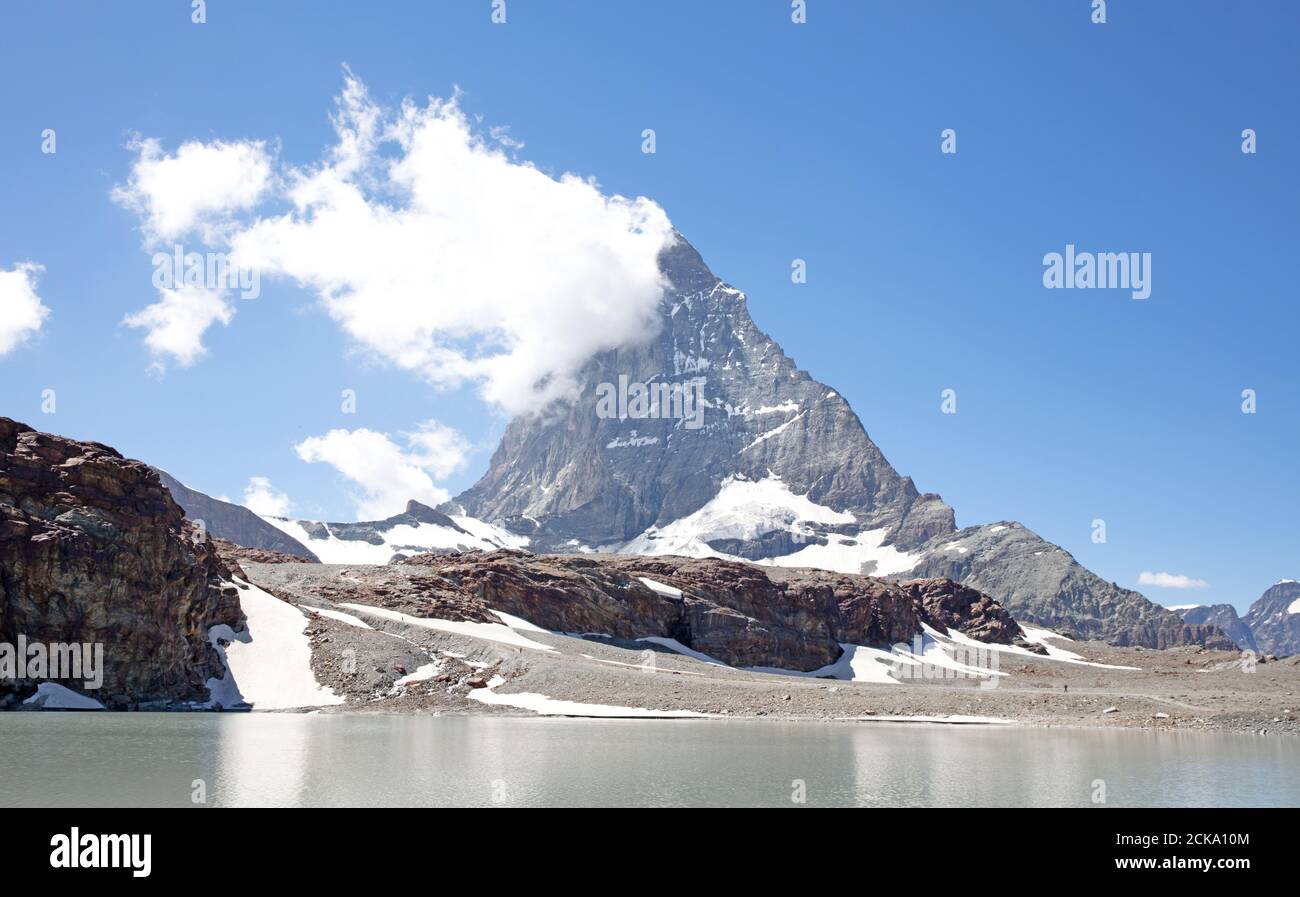The Matterhorn, the iconic emblem of the Swiss Alps, summertime Stock ...