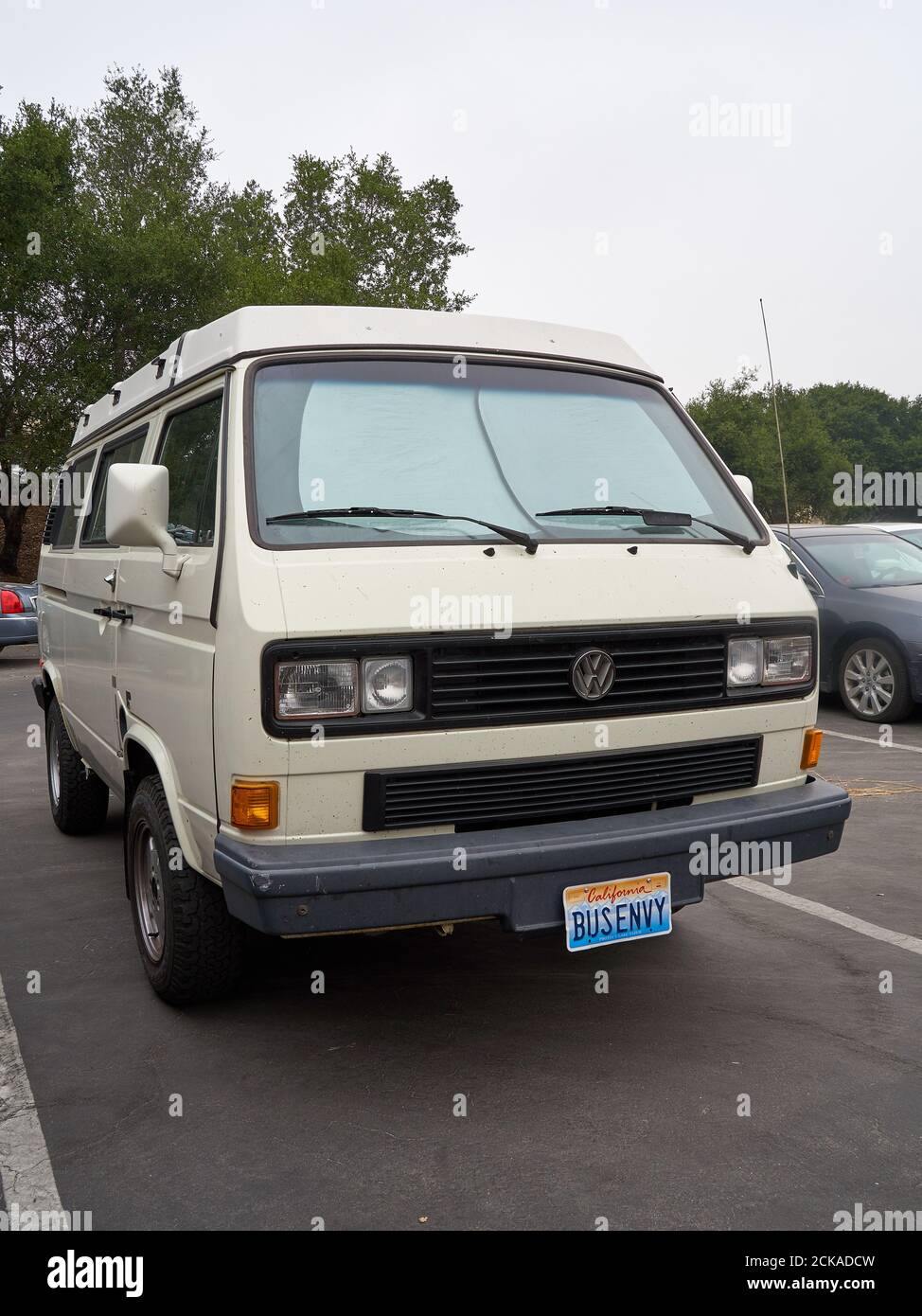 VW bus, van, vintage, classic, white paint color, parked. Santa Rosa ...