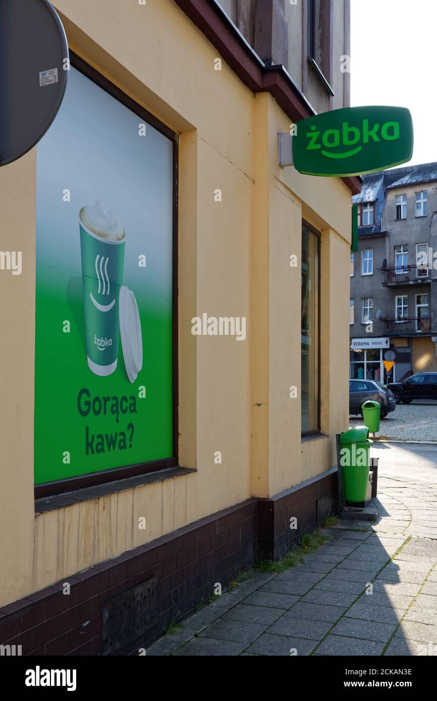 "Zabka" convenience store advertising hot coffee Stock Photo - Alamy