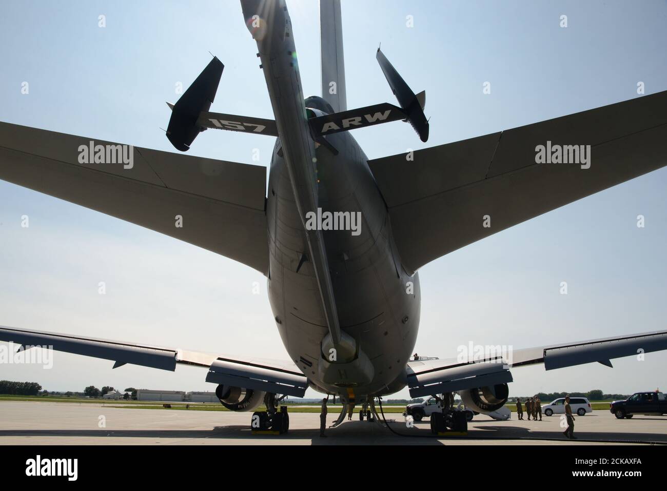 The boom of a U.S. Air Force KC-46 Pegasus from the New Hampshire Air ...