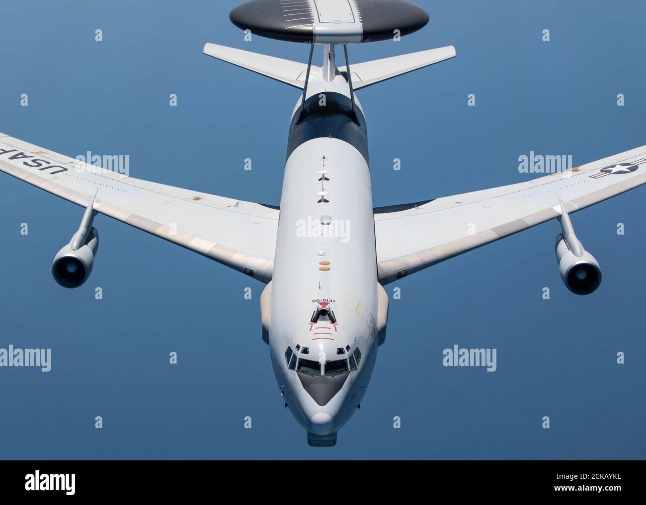 A U.S. Air Force E-3 Sentry flies over the U.S. Central Command area of ...
