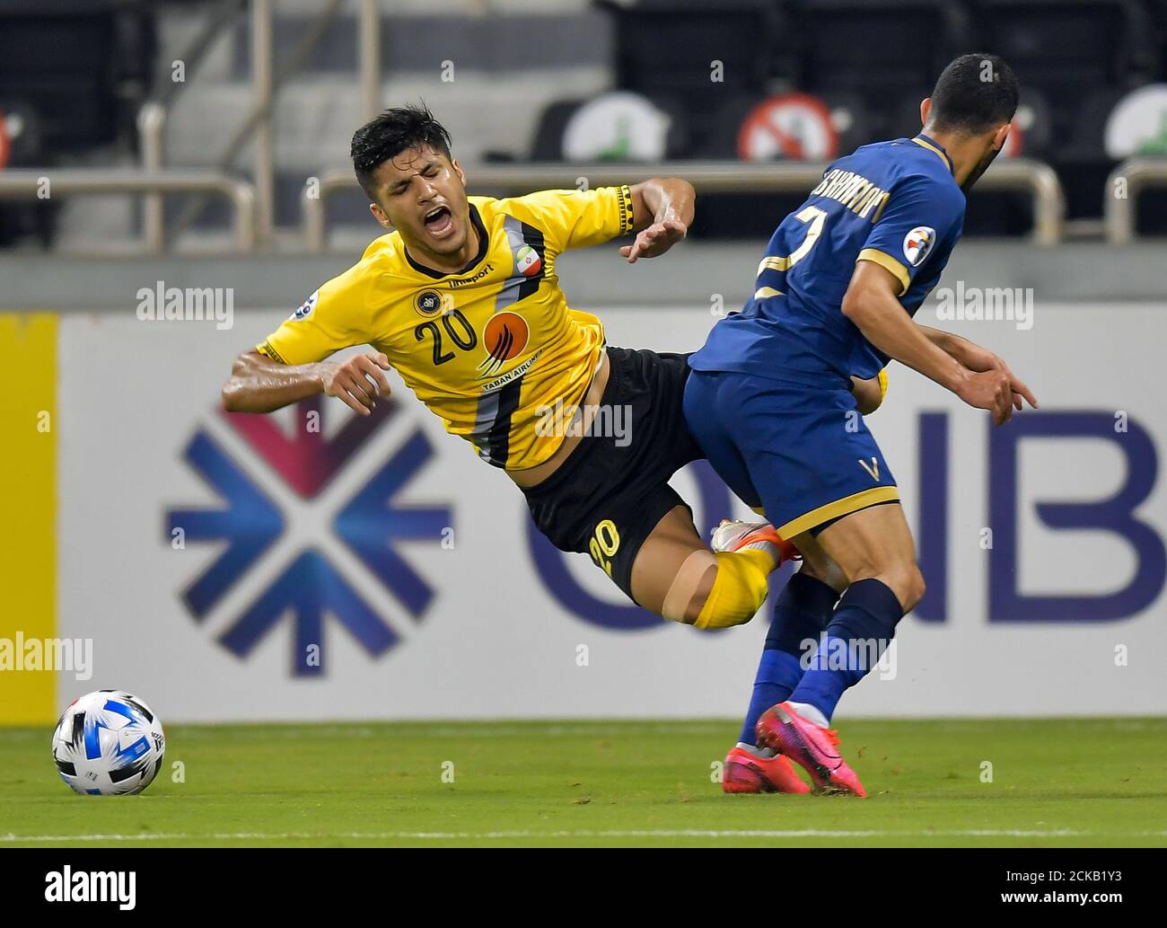 Doha, Capital of Qatar. 15th Sep, 2020. Sultan Al-Ghannam (R) of Al ...