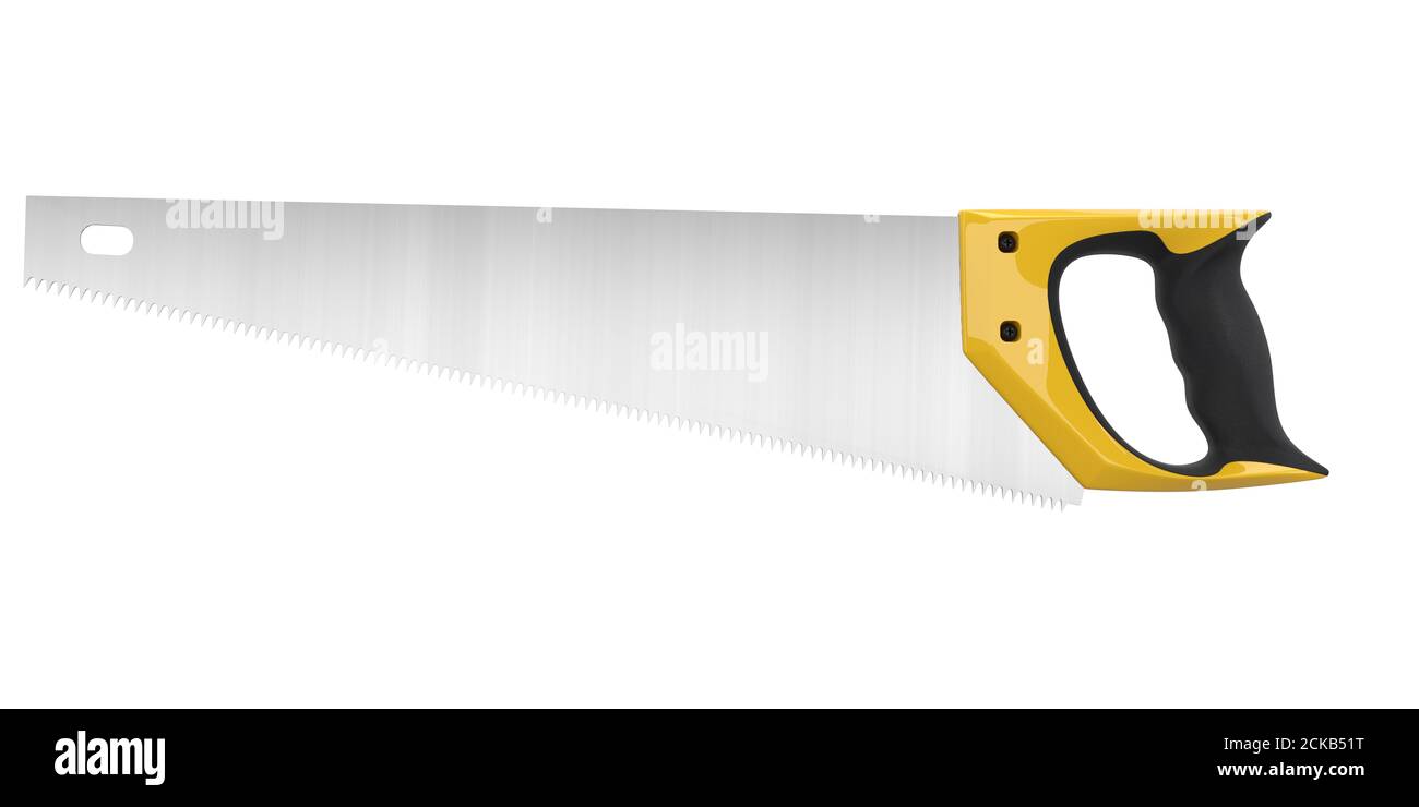 Hand saw with hardened teeth isolated on white. Tool for carpentry work ...