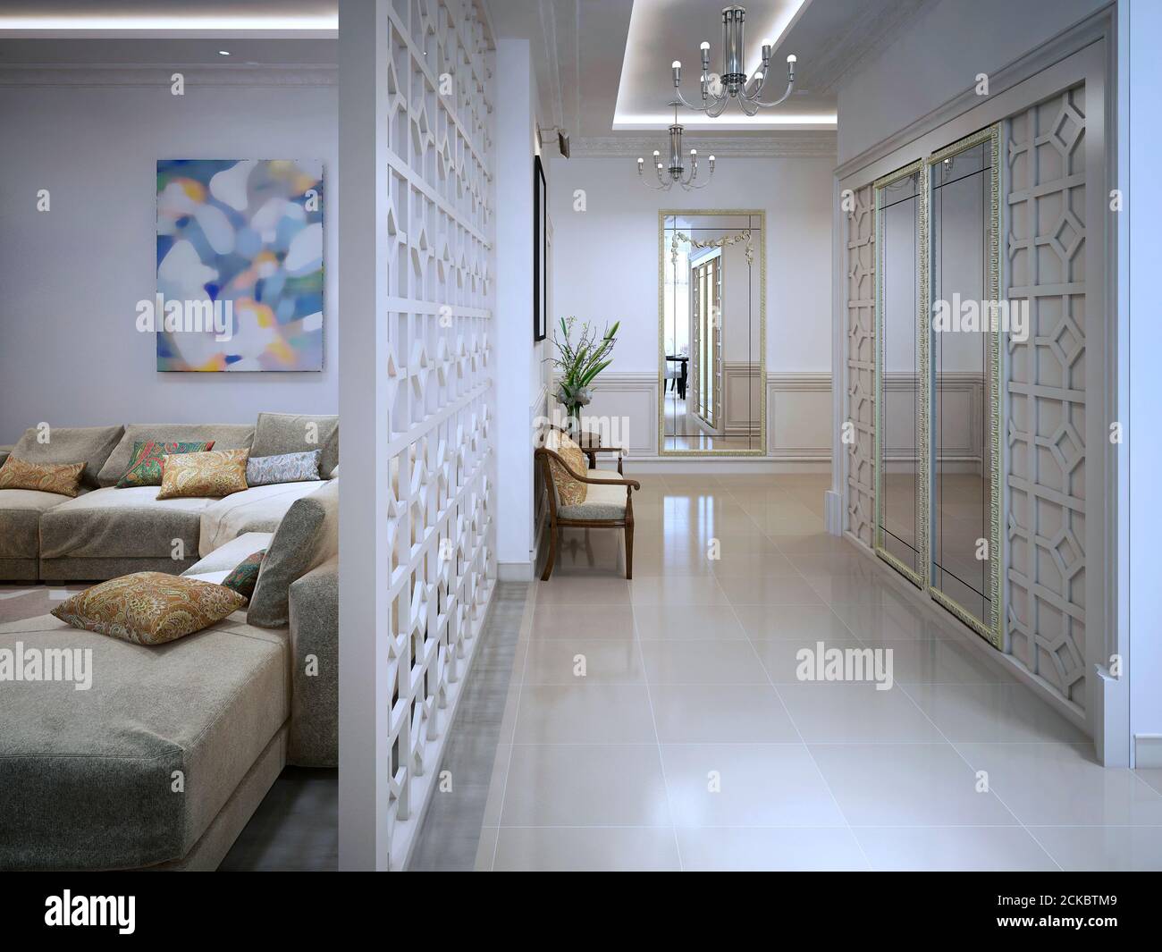 Hall corridor in classic style. 3d visualization Stock Photo - Alamy