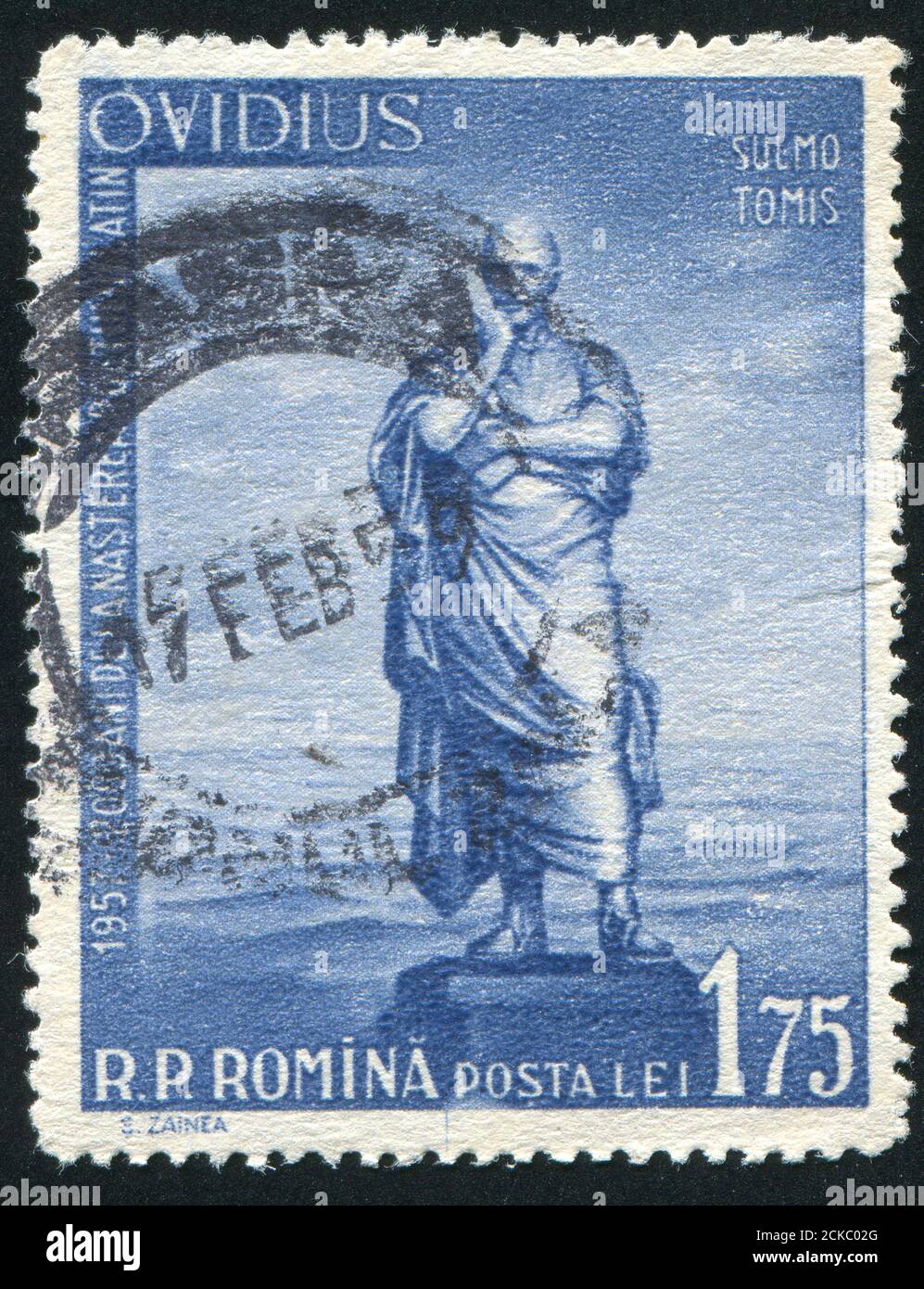 ROMANIA - CIRCA 1957: stamp printed by Romania, shows Statue of Ovid ...
