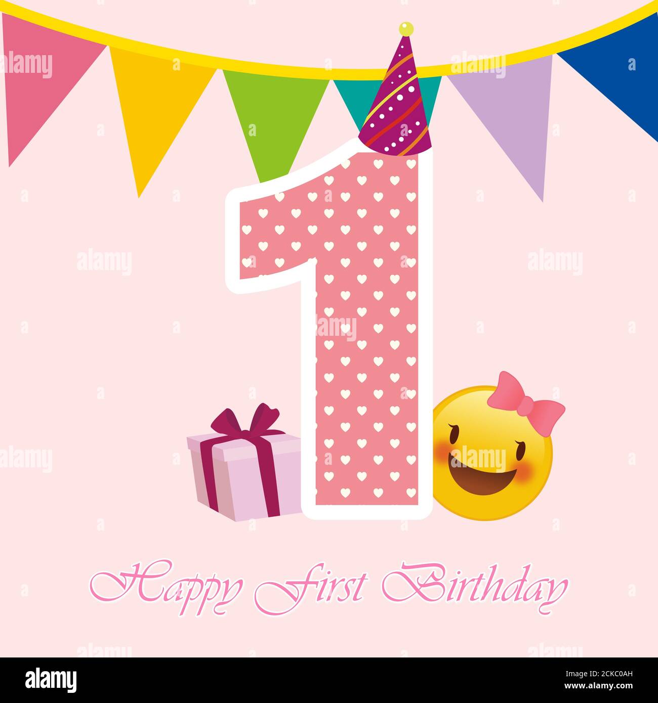 Abstract bright happy first birthday illustration Stock Photo - Alamy