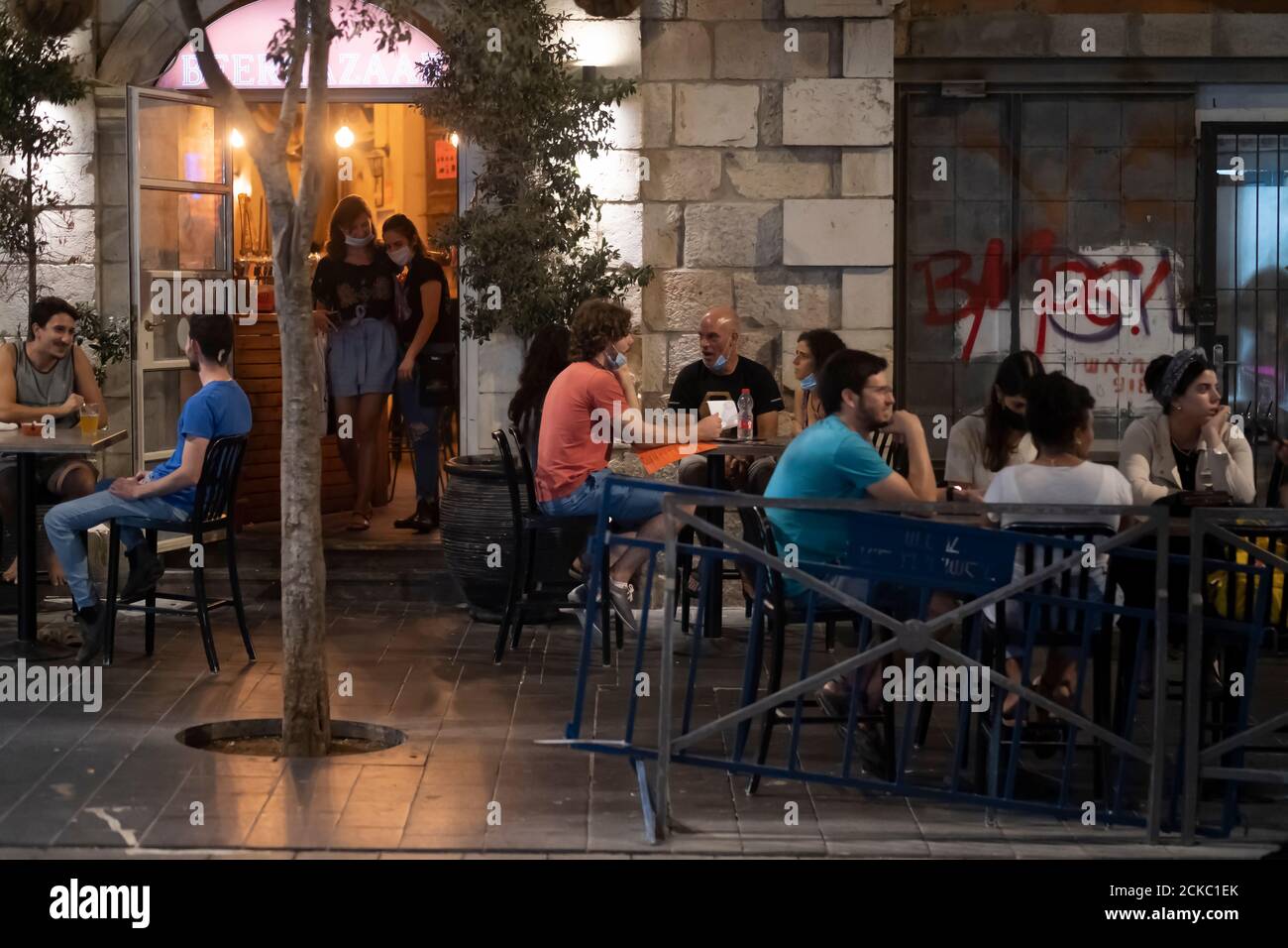 Nightlife scene in Mahane or Machane Yehuda market often referred to as ...