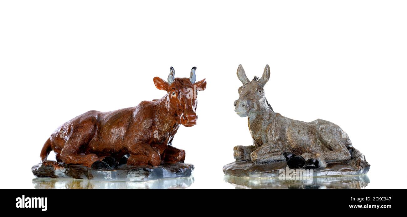 Animals present in the nativity scene isolated on a white background ...