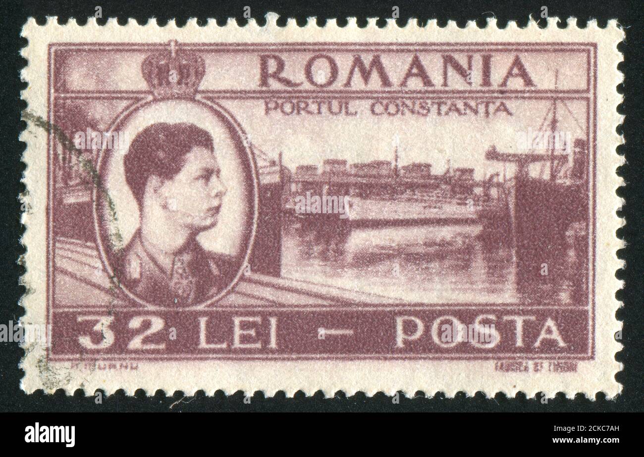 ROMANIA - CIRCA 1947: stamp printed by Romania, shows Port of ...