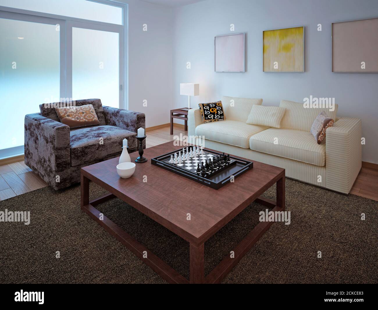 Living room vintage style. 3d render Stock Photo - Alamy