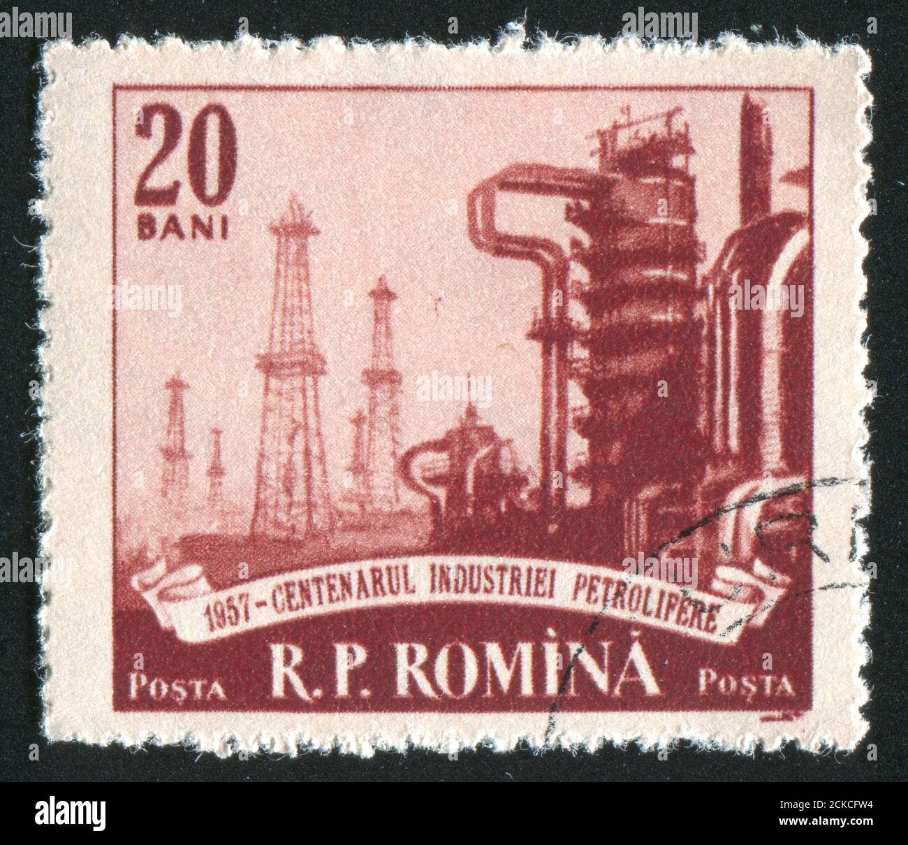 ROMANIA - CIRCA 1957: stamp printed by Romania, shows Oil Field, circa ...