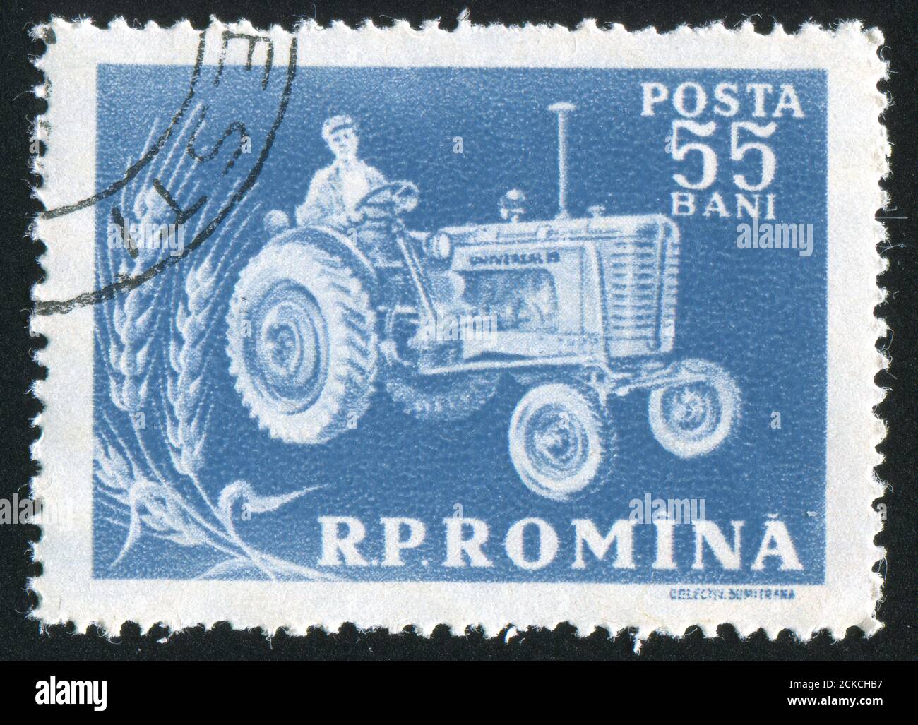 ROMANIA - CIRCA 1959: stamp printed by Romania, shows Tractor and grain ...