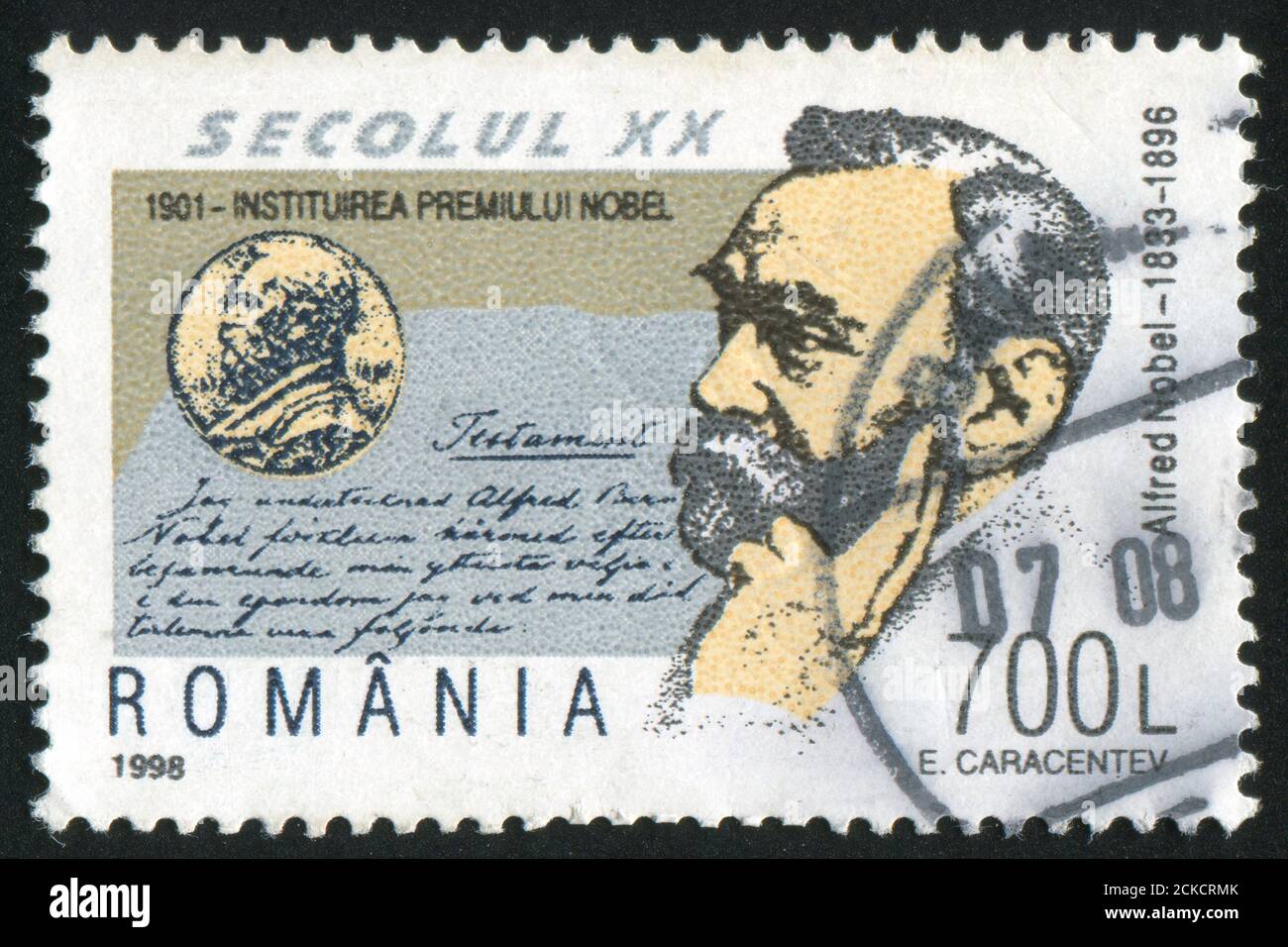 ROMANIA - CIRCA 1998: stamp printed by Romania, show Alfred Nobel ...