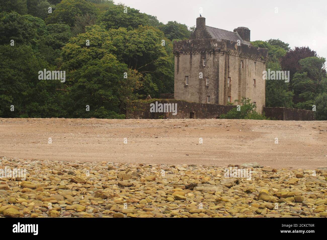 16th century Saddell Castle from Saddell Bay, Kintyre, Scotland Stock ...