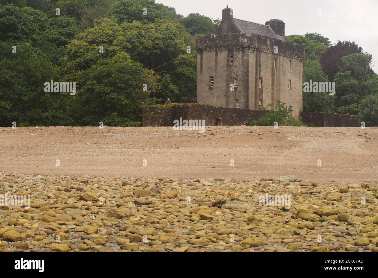 16th century Saddell Castle from Saddell Bay, Kintyre, Scotland Stock ...