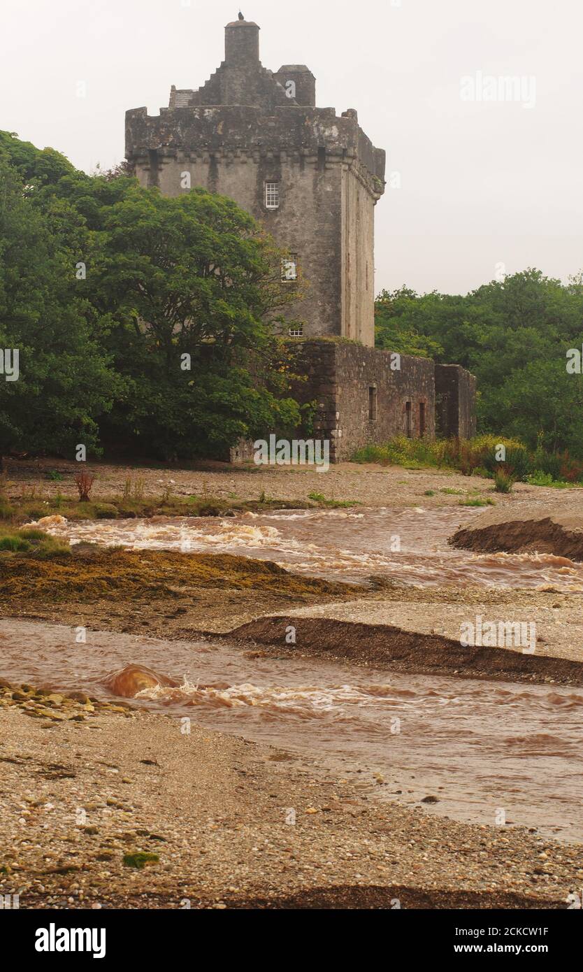 16th century Saddell Castle from Saddell Bay, Kintyre, Scotland Stock ...