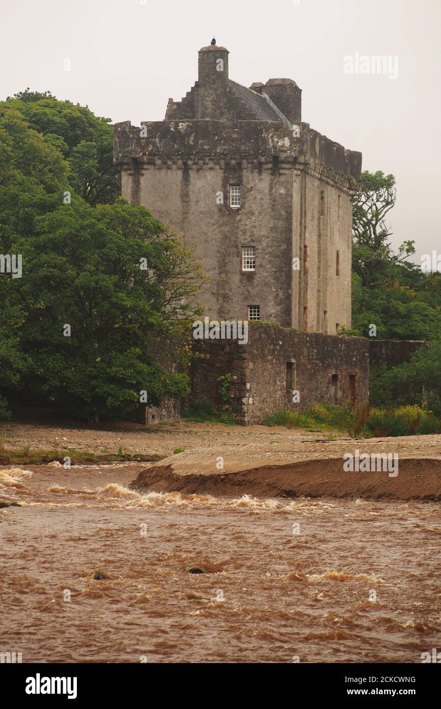 16th century Saddell Castle from Saddell Bay, Kintyre, Scotland Stock ...