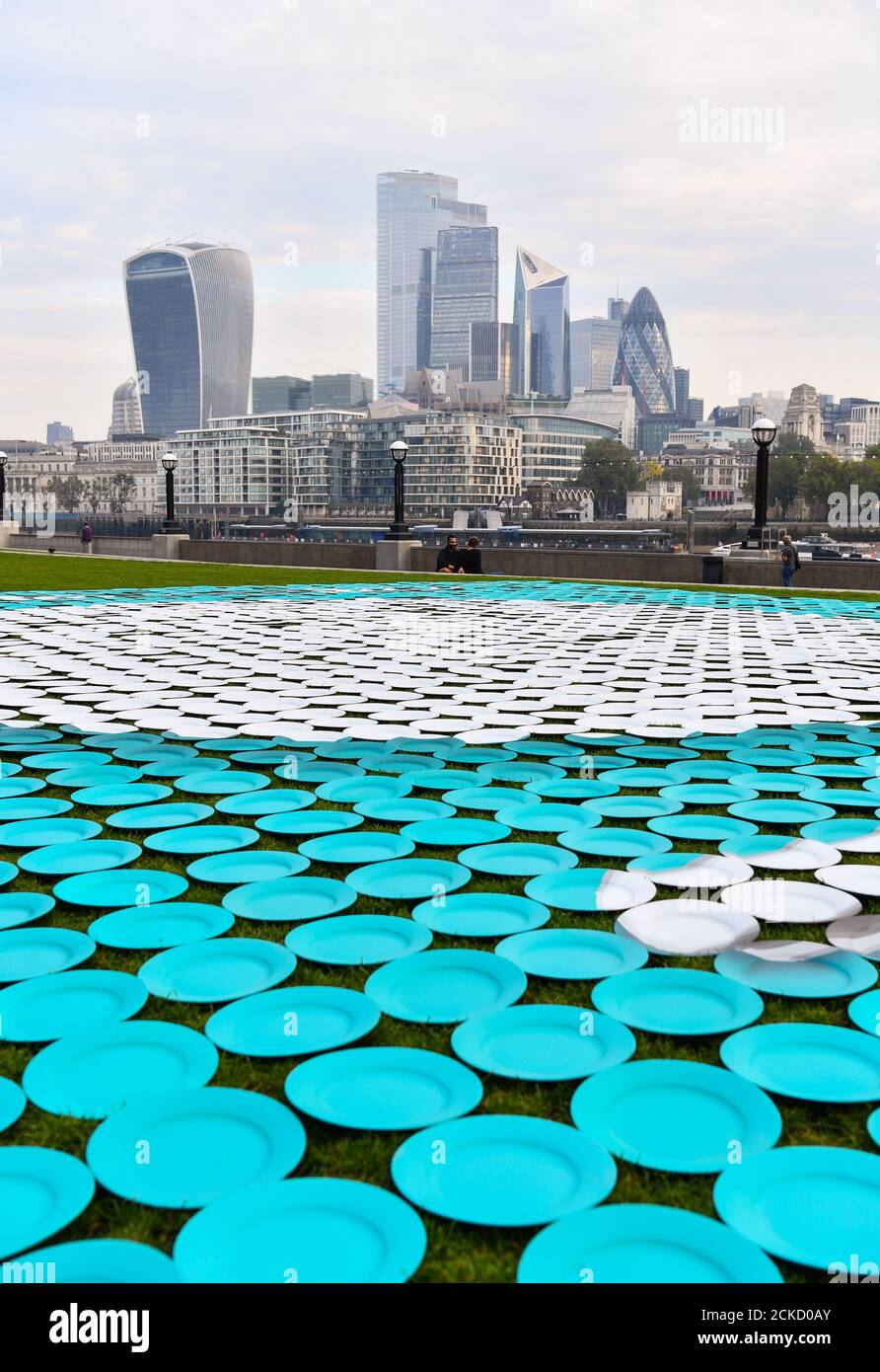 An installation titled 'Empty Plate', which is made up of 1,800 ...