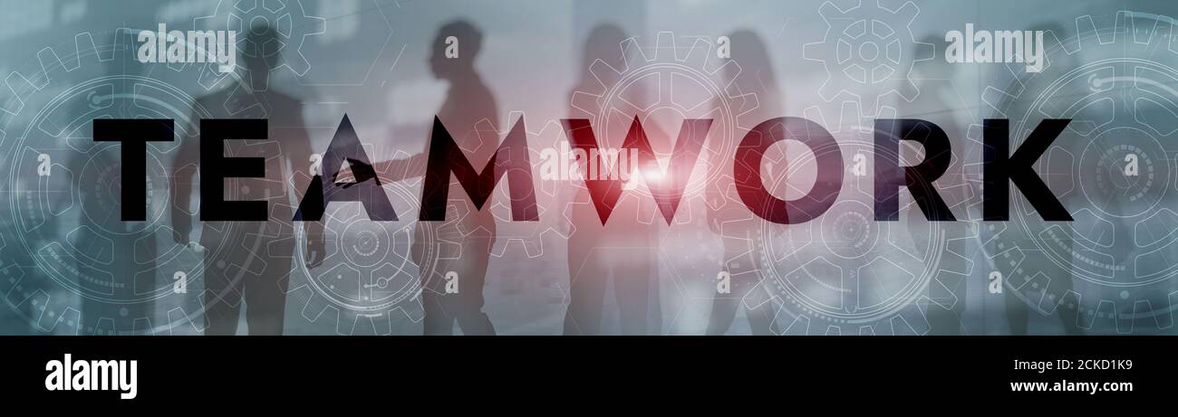 Silhouette of business team. Teamwork concept on Gear Background Stock ...
