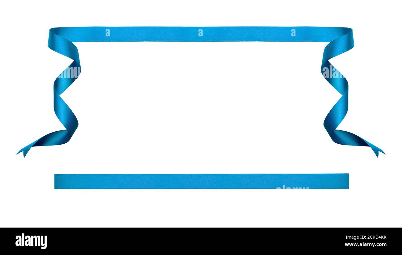 A curly blue ribbon Christmas and birthday present banner set isolated ...