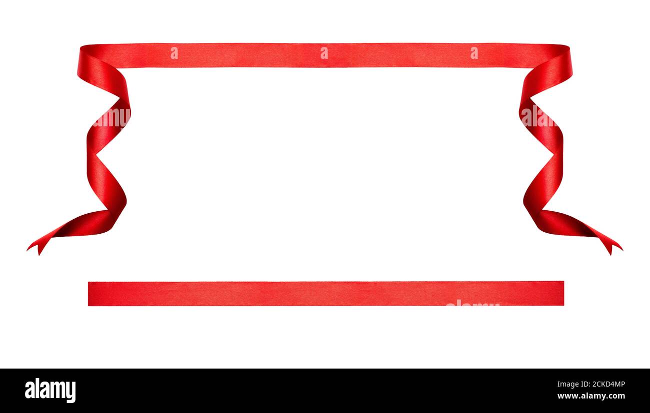 A curly red ribbon Christmas and birthday present banner set isolated ...