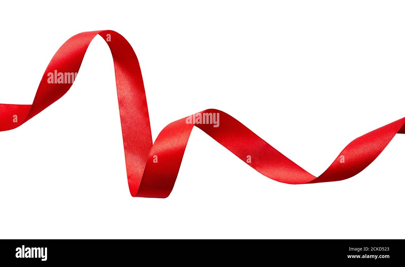 A curly red ribbon for Christmas and birthday present banner isolated ...