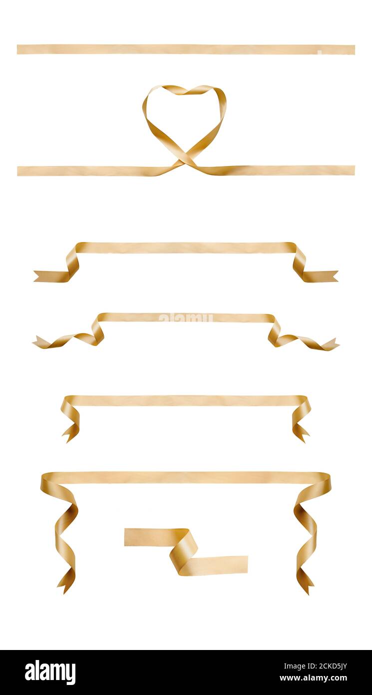 A collection of curly gold ribbon Christmas and birthday present banner ...