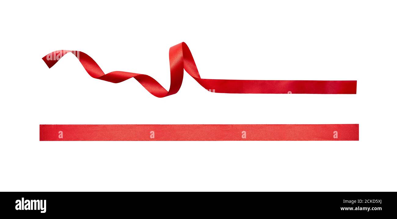 A curly red ribbon Christmas and birthday present banner set isolated ...