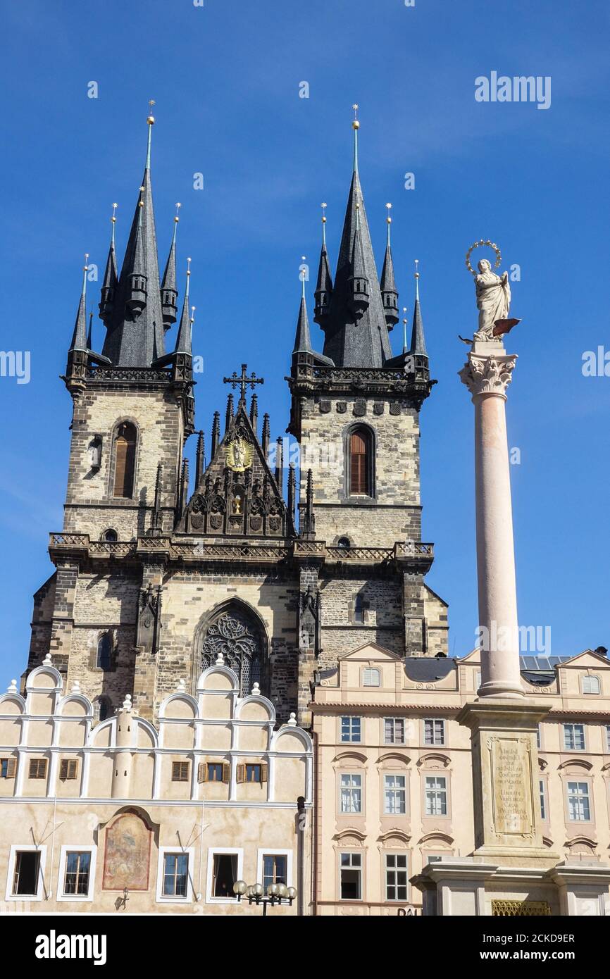 Prague Marian Column in front of Tyn Church of Our Lady before Tyn ...