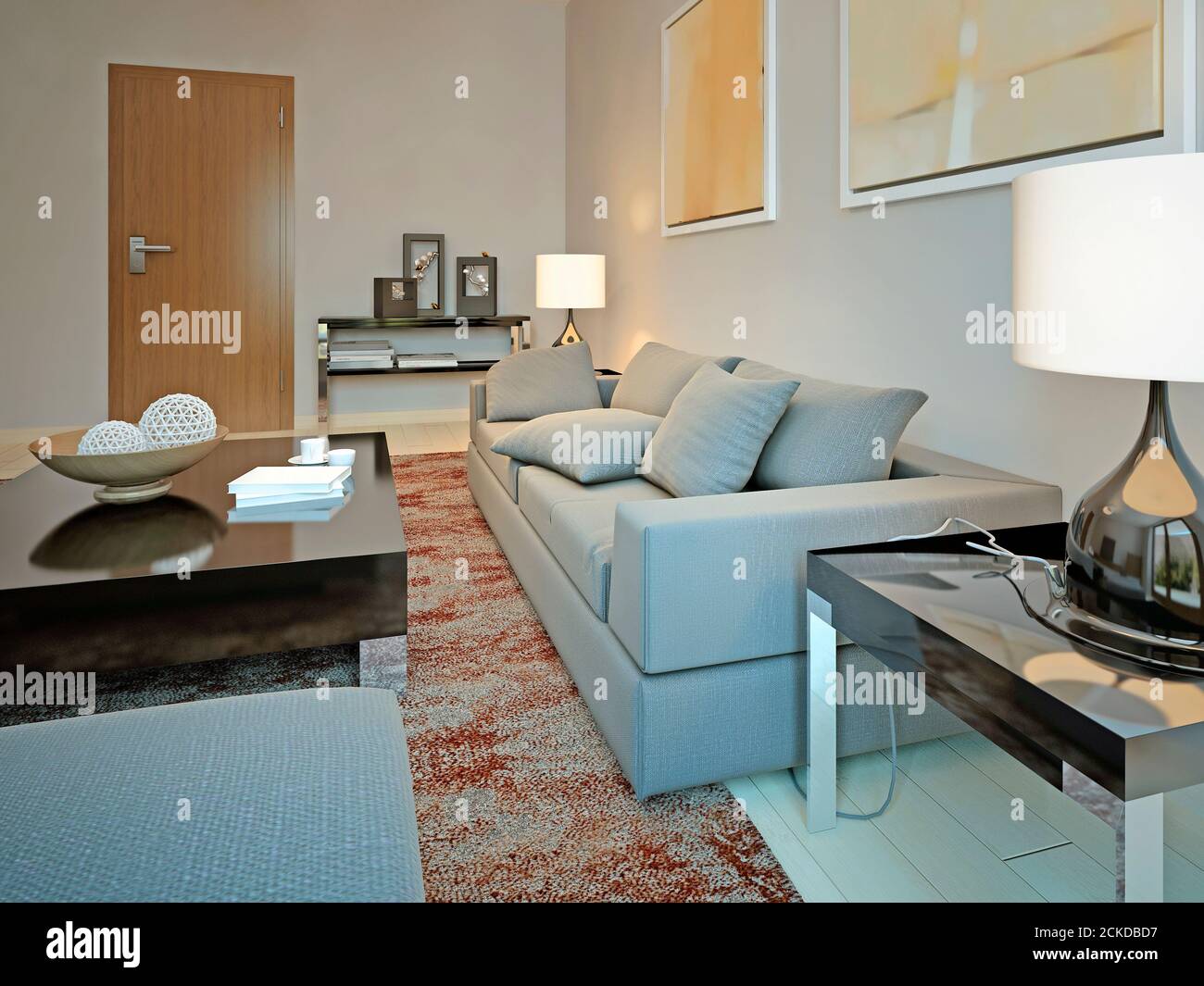 Living room vintage style. 3d render Stock Photo - Alamy