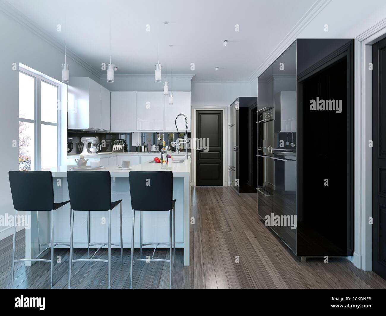 Contemporary style kitchen bar. 3D render Stock Photo - Alamy